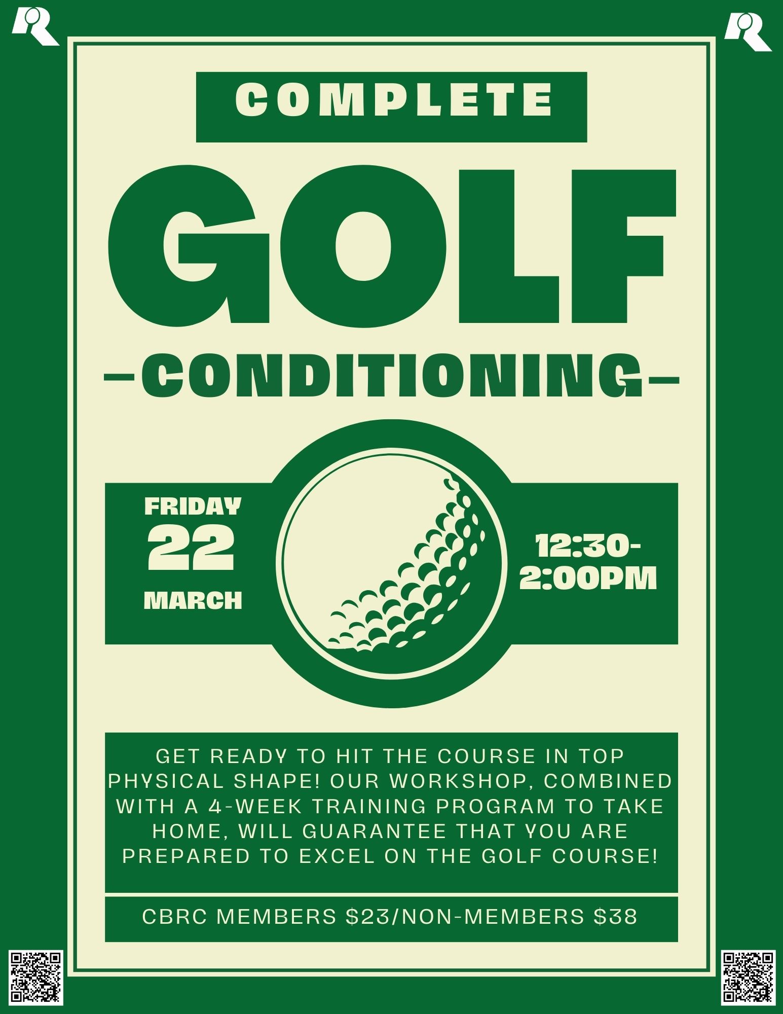 Cream Green Modern Golf Tournament Flyer - CBRC Health & Fitness